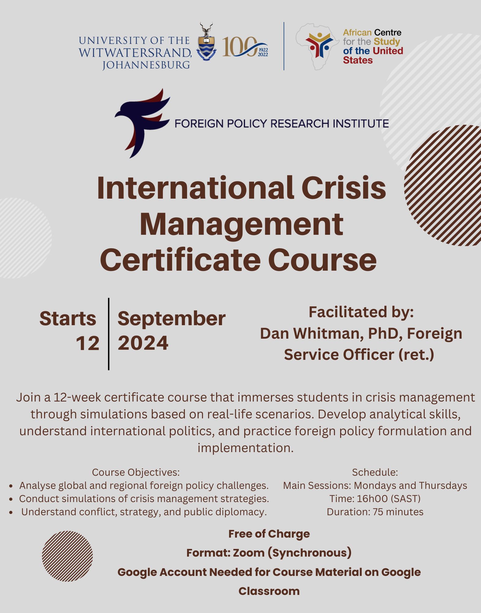 International Crisis Management Certificate Course – 2024 – ACSUS